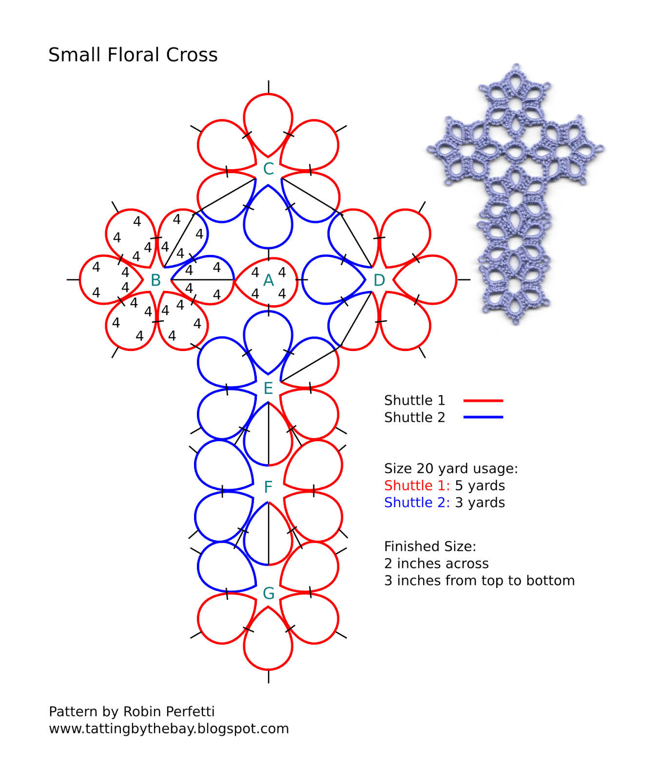 Tatting by the Bay: Small Floral Cross