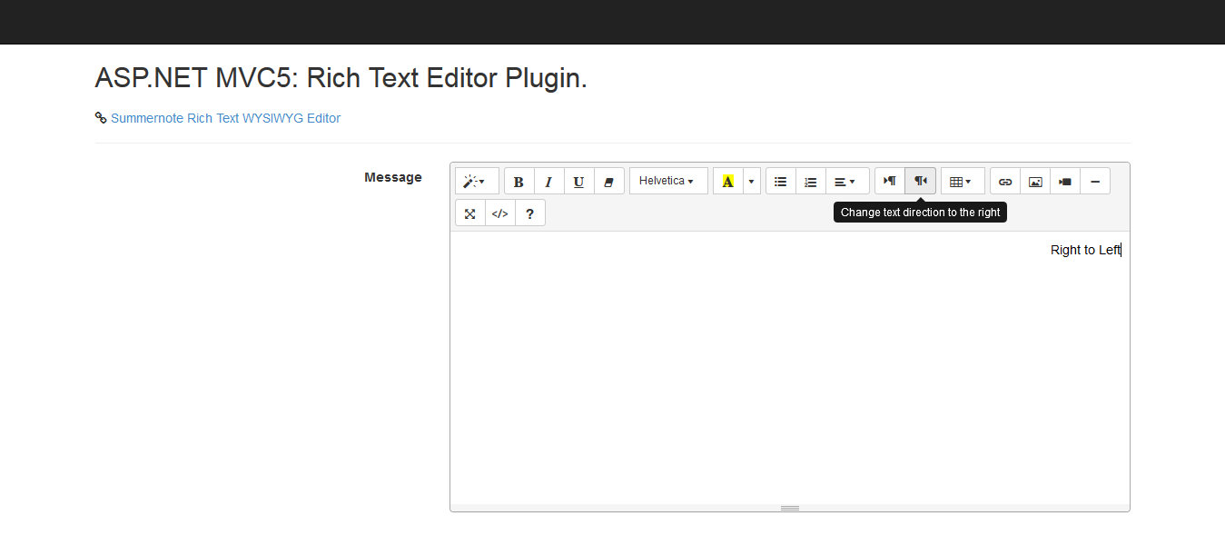 Asp Mvc5 Rich Text Wysiwyg Editor Extended With Rtl Right To Left Text Support Asma S