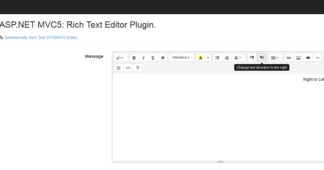 ASP.NET MVC5: Rich Text (WYSIWYG) Editor Extended with RTL (Right to Left) text Support - Asma's ...