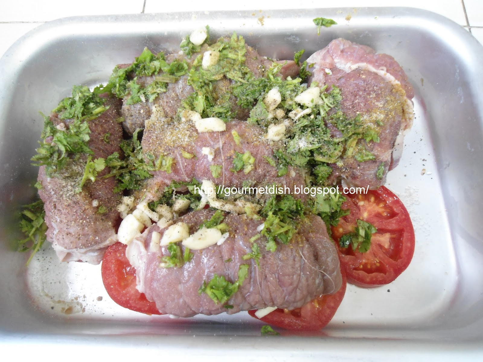 Gourmet Dish: Rolled and stuffed flank steak