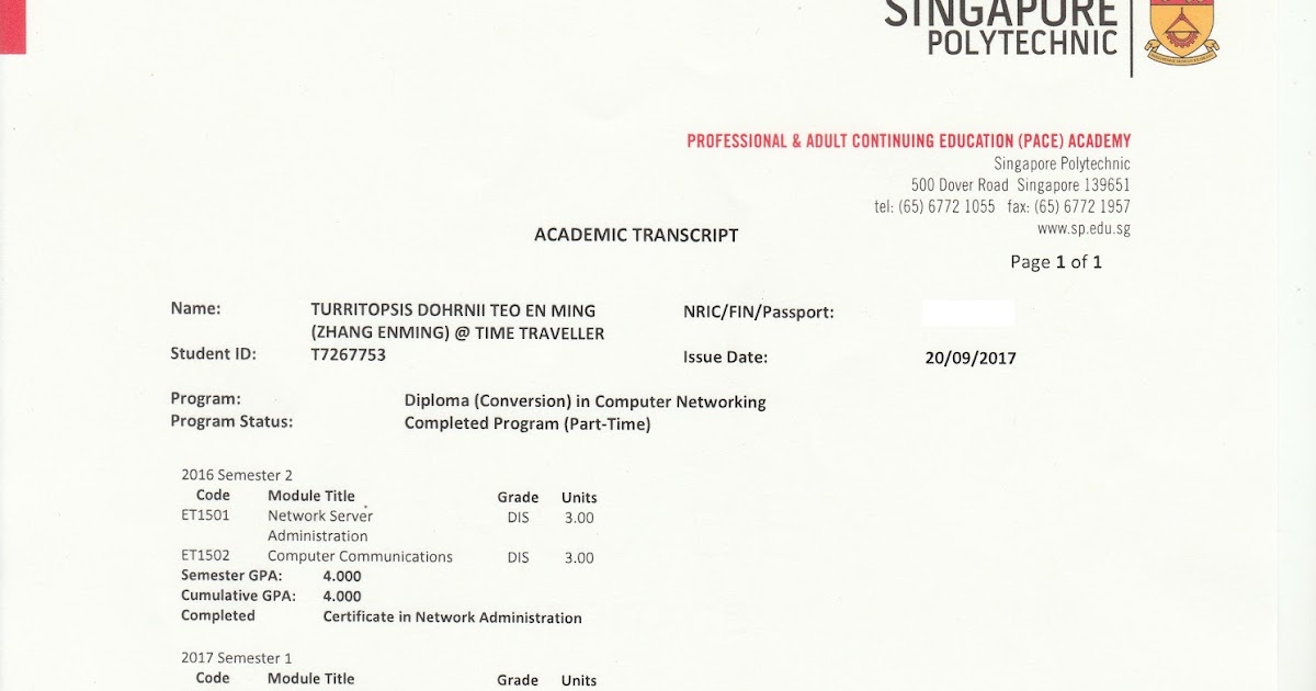 SP Diploma in Computer Networking Academic Transcript