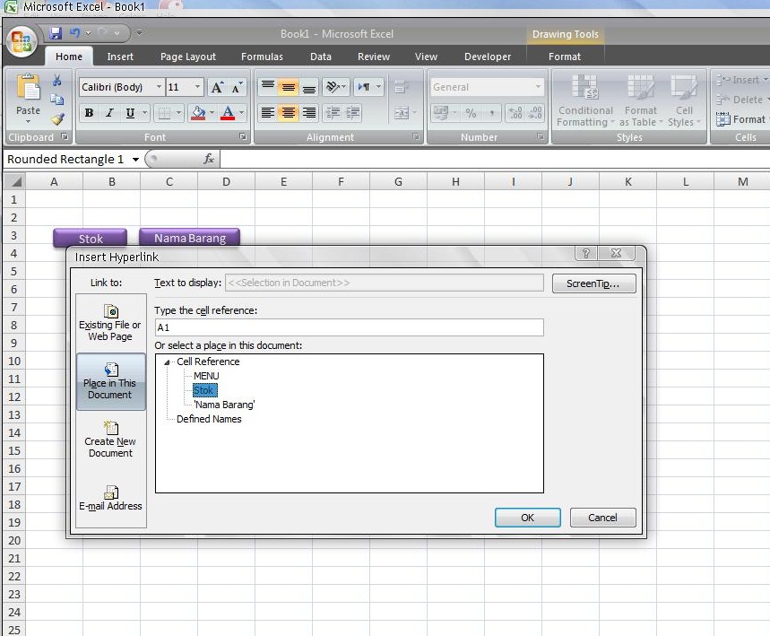 Membuat Tombol Menu/Hyperlink di Excel