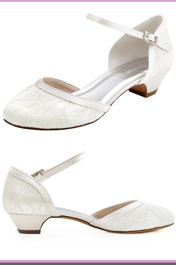 ivory lace wedding shoes low heel