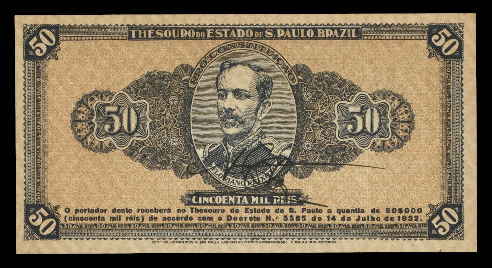 Brazil 50 Mil Reis banknote 1932 Sao Paulo|World Banknotes & Coins ...
