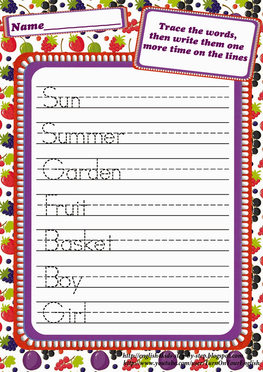English for Kids Step by Step: Fruits and Berries Worksheets