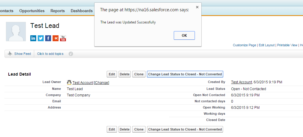 SFDC 3:16: Salesforce Button: Change status of Lead Status field.