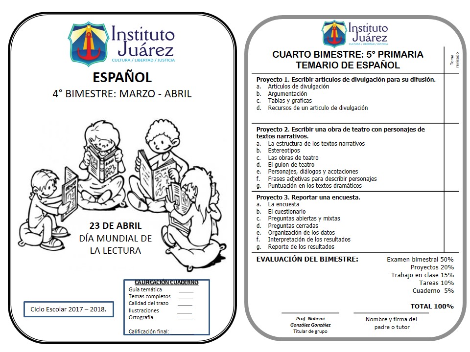 Instituto Juárez 5° Primaria: Portadas del 4 bimestre Español Instituto Juárez 5° Primaria: Portadas del 4 bimestre Español