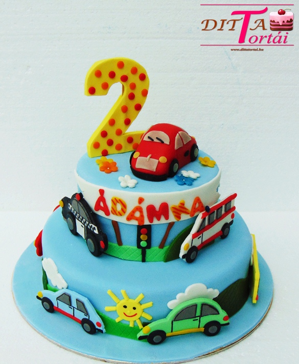 Ditta tortái: Emeletes, kék, autós ,gyerek torta