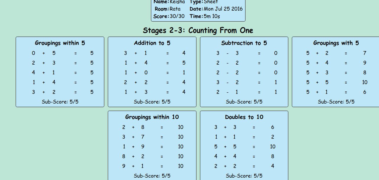 Keisha : Basic Facts Maths Practice prototec