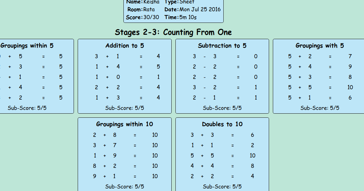 Keisha : Basic Facts Maths Practice prototec
