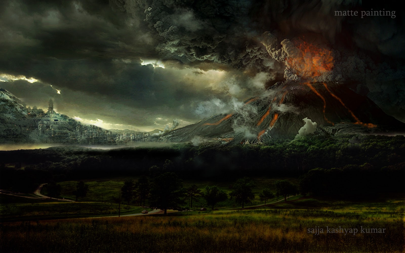 sajja kashyap kumar: volcano(matte painting)