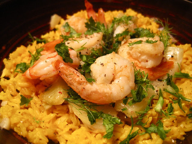 Kvell in the Kitchen: Fennel & Garlic Shrimp with Yellow Rice