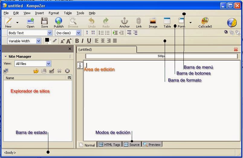 EDITOR WEB: ESCRIBIR TEXTO EN KOMPOZER