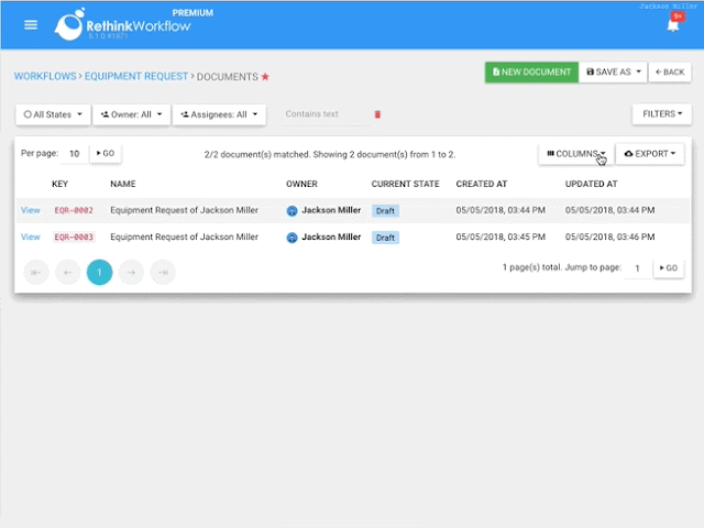 Rethink Workflow Support: Dropdown Control