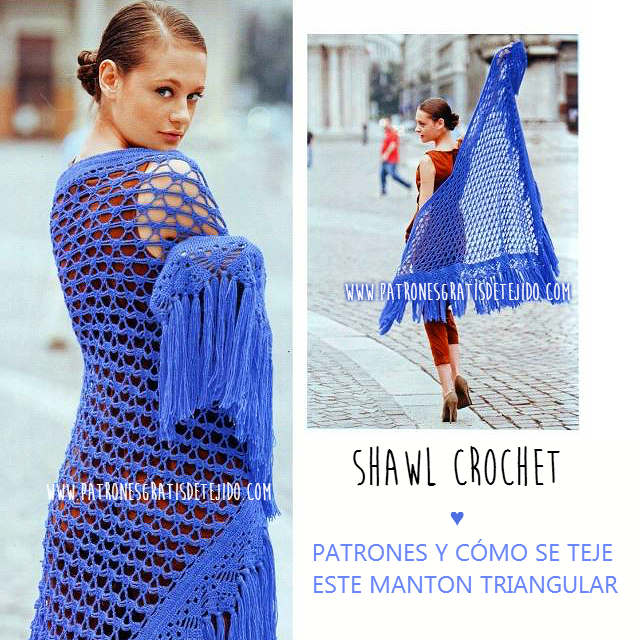 Chal Triangular Crochet / Patrones e instrucciones para tejerlo