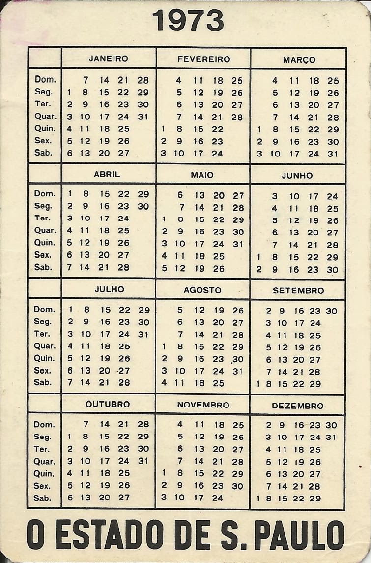 Armanai: Calendário - O Estado de São Paulo - 1973