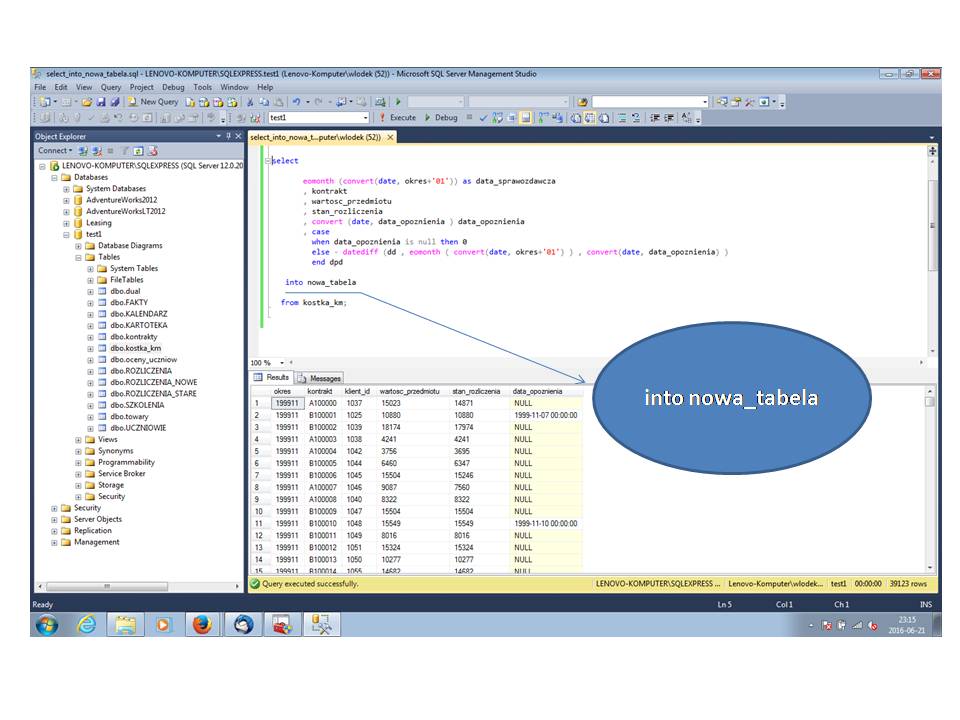 SQL dla zielonych i żółtych: Jak wynik zapisać w nowej tabeli na MS SQL ...