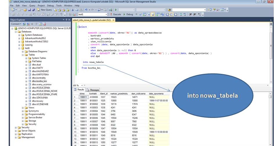 SQL dla zielonych i żółtych: Jak wynik zapisać w nowej tabeli na MS SQL ...