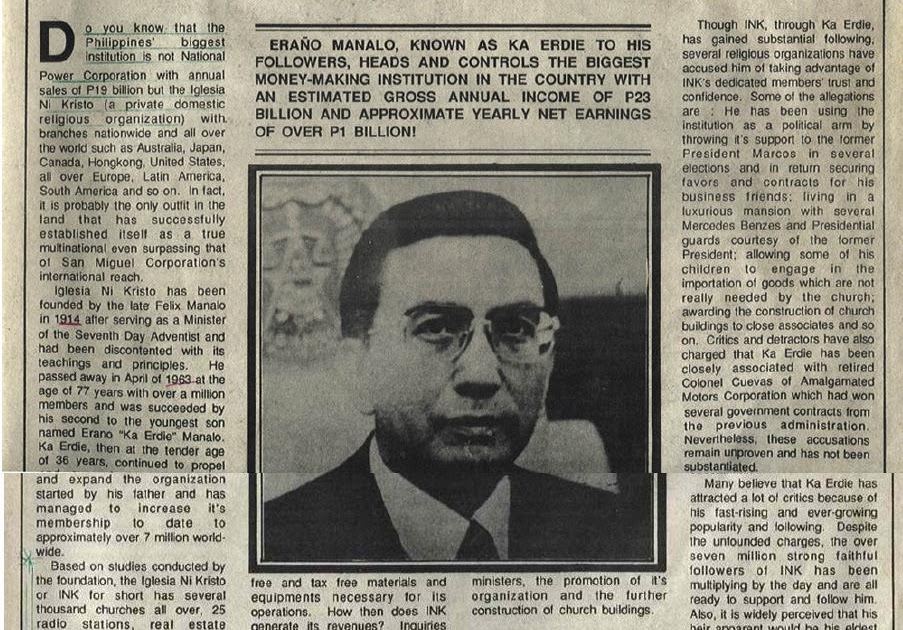 The Iglesia ni Cristo: Erano Manalo: A billionaire preacher?