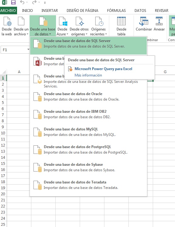 Microsoft Power Query para Excel: Obtener datos externos - Desde una base de datos SQL Server