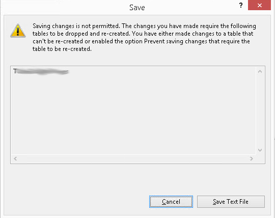 Allow changes to SQL Server table schema if the changes require table re-creation