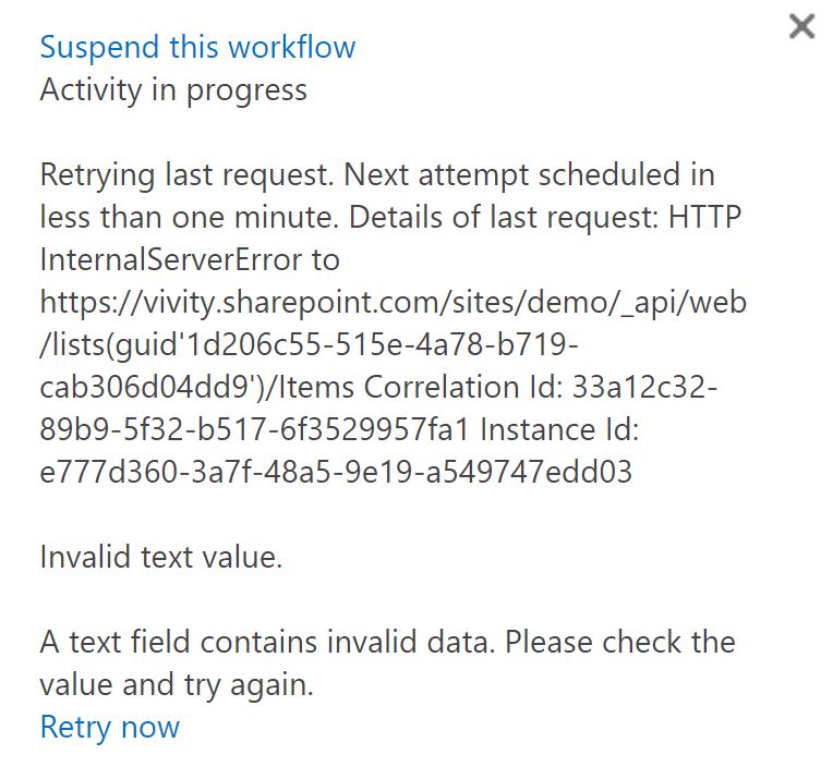 Sean Regan's Development Blog: SharePoint Designer: Workflow stuck - Invalid Text Value