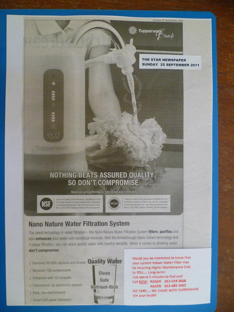 TUPPERWARE AILEEN: TUPPERWARE'S INDOOR NANO NATURE WATER FILTRATION SYSTEM
