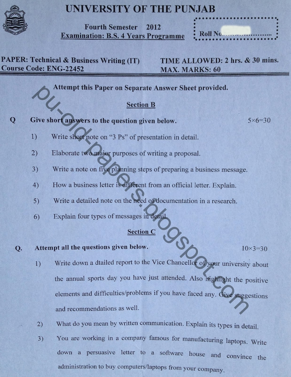 Punjab University Past Papers: Technical and business writing course ...
