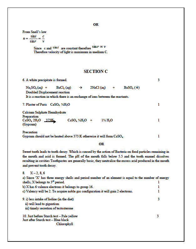 SAMPLE PAPER OF SCIENCE ISSUED BY CBSE CLASS 10 2019