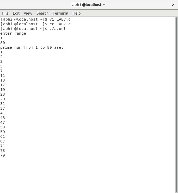 VTU CSE LABS: CPL 7 - PRIME NUMBER