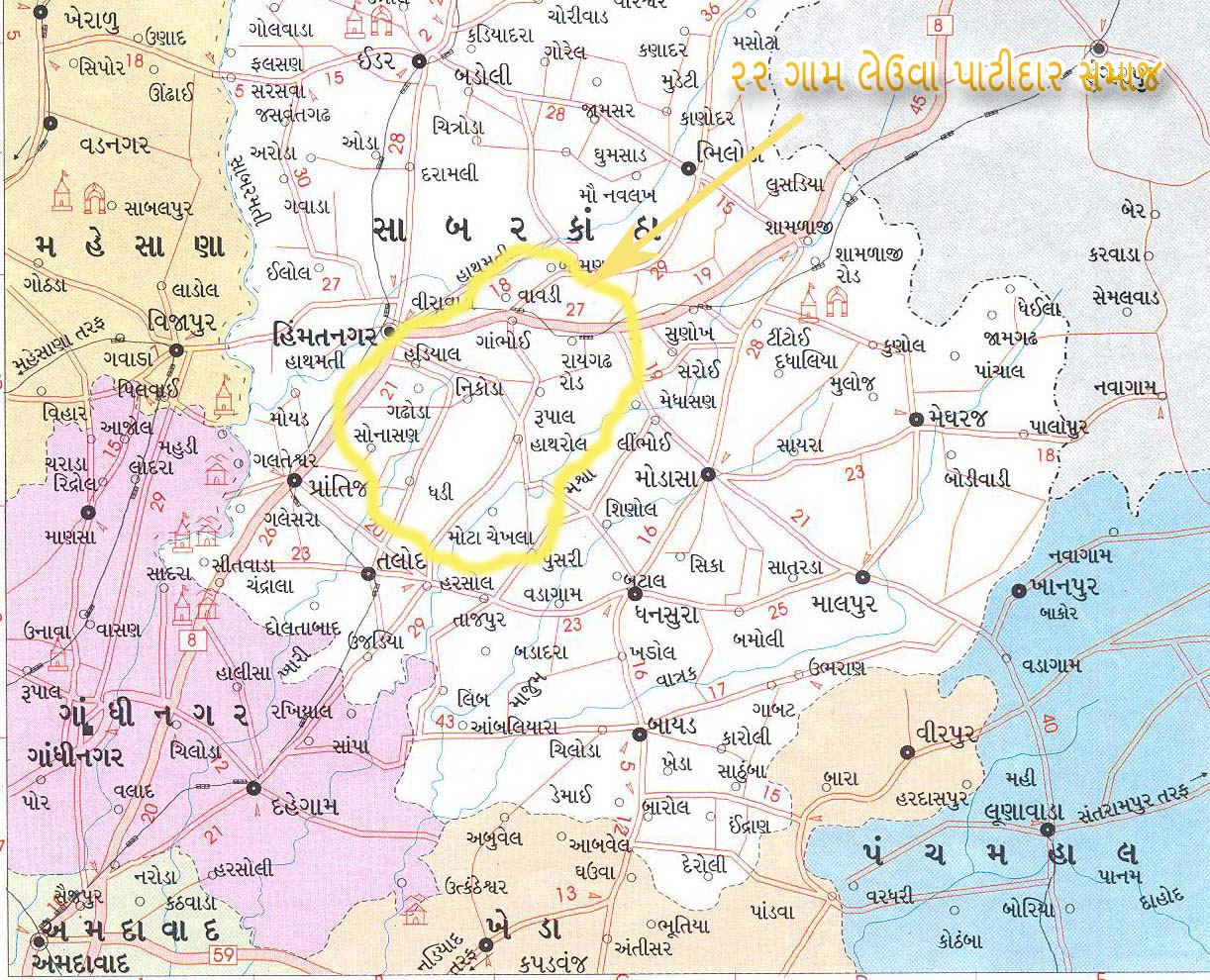 Bavis Gam Leuva Patidar Samaj, Sabarkantha: Map