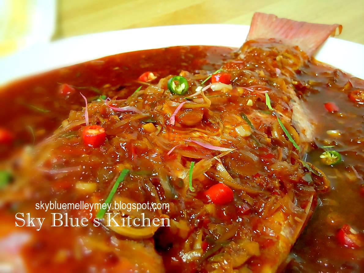 Melley Mey's Kitchen : ~ Resipi Ambuyat Cicah Ikan Merah Goreng & Stim ...