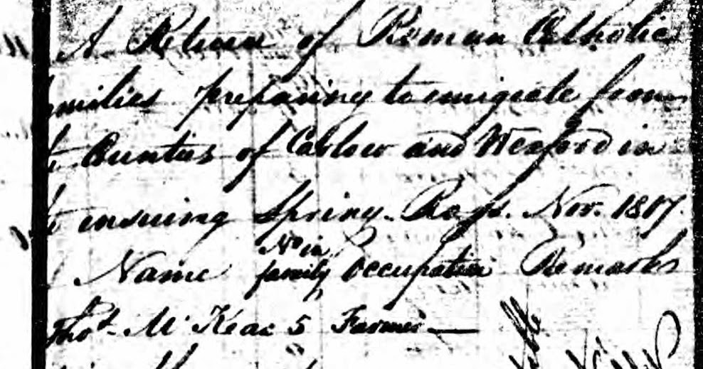 Townland of Origin: From Carlow and Wexford to Canada, 1817 and 1818