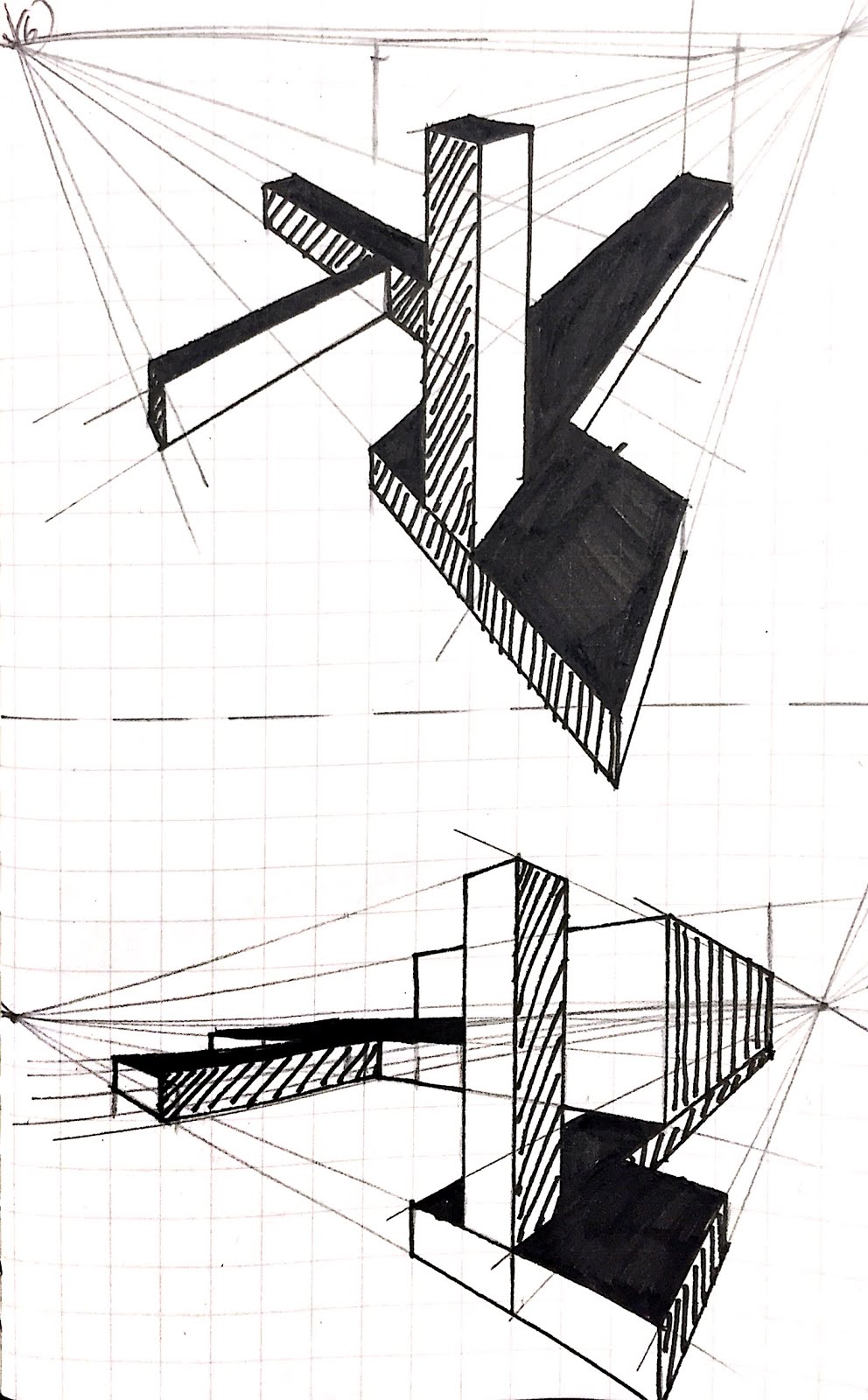 YANG's : EXP3-TWO POINT PERSPECTIVE SKETCH AND DRAFT MODEL