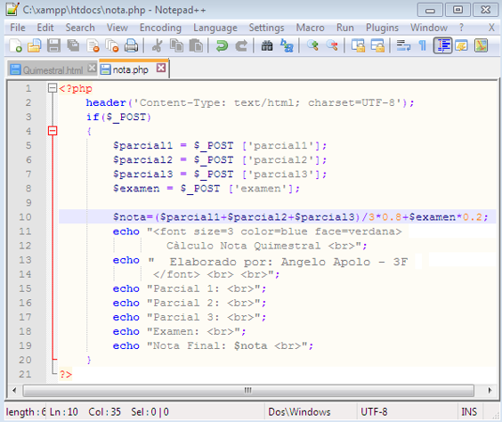 Portafolio digital: PRÁCTICA DE PHP 3: CÁLCULO NOTA QUIMESTRAL