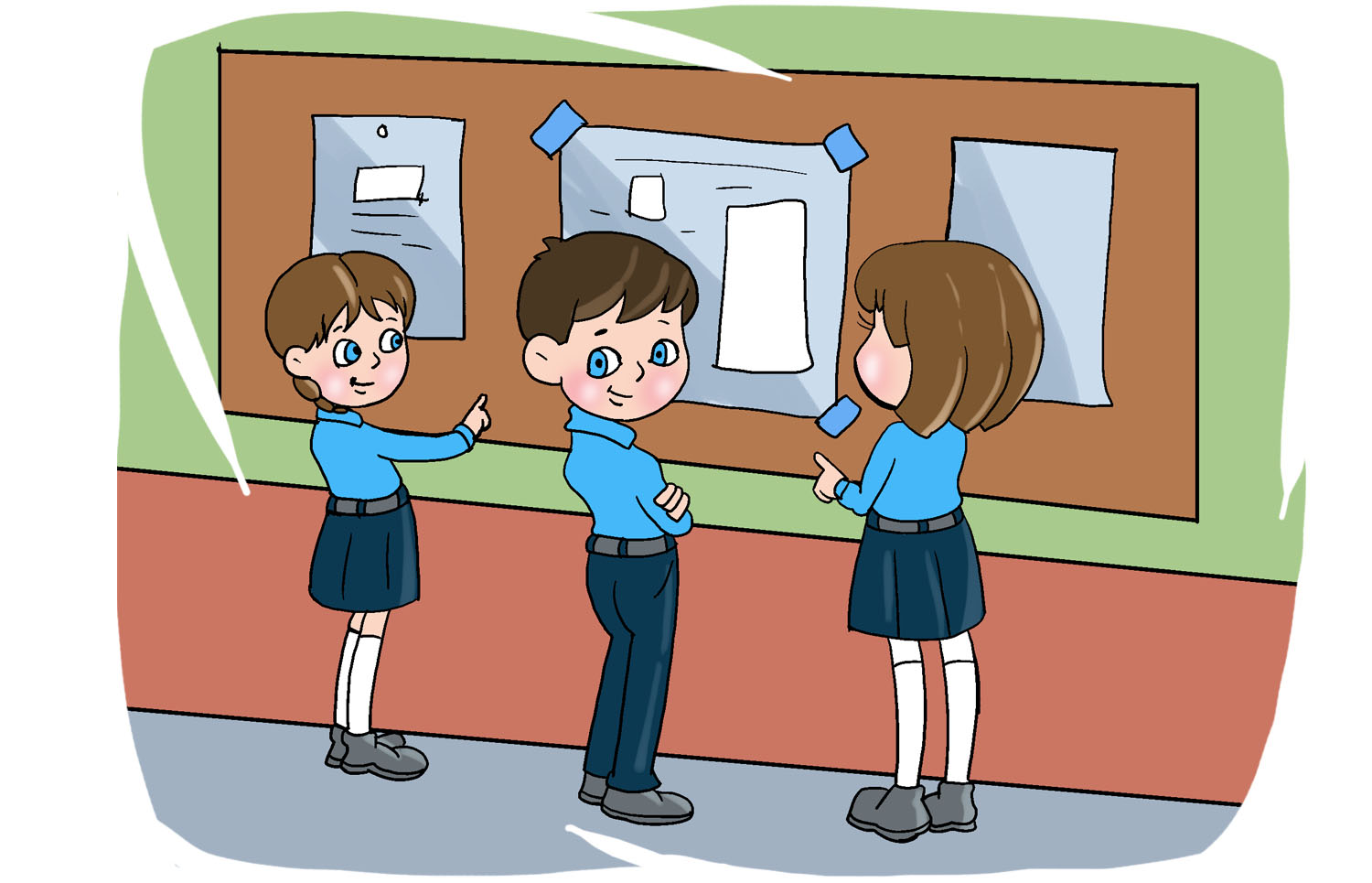 students looking at notice board