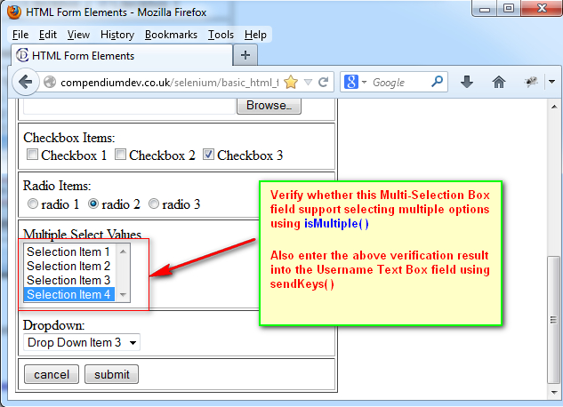 Selenium-By-Arun: 422. Using isMultiple( ) with Multi-Selection Box field