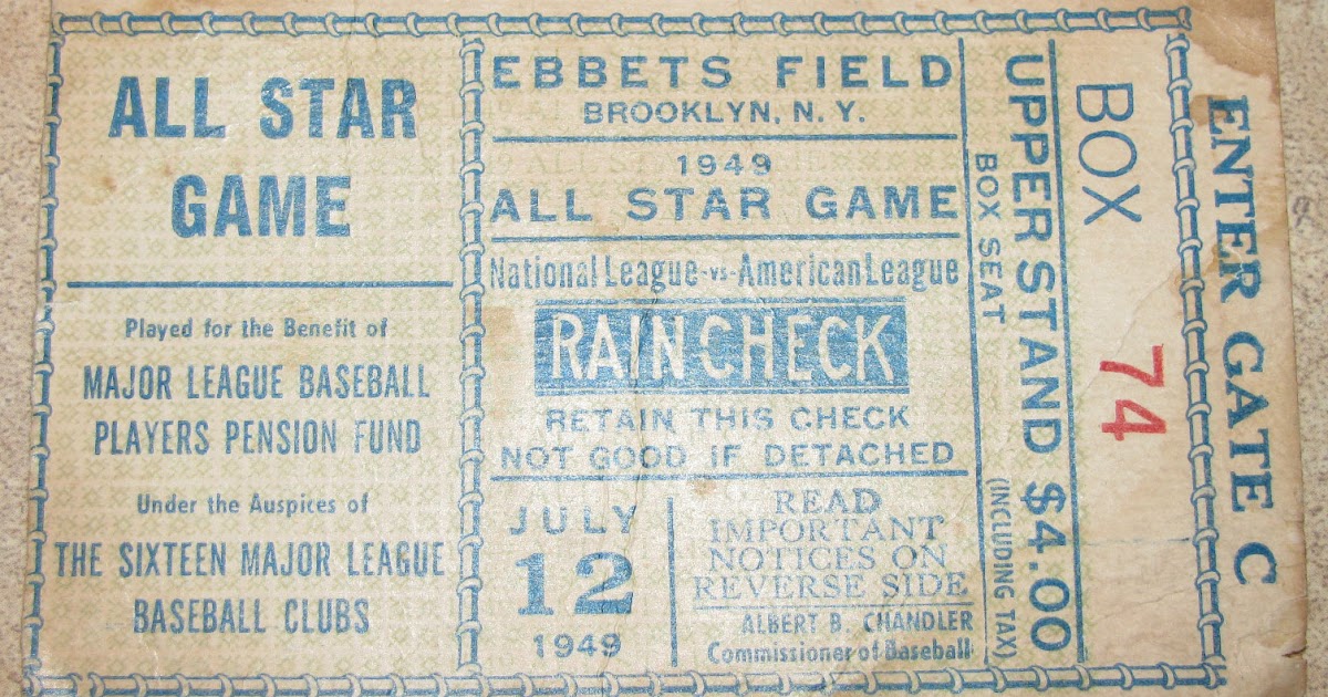 Dodgers Blue Heaven: A 1949 MLB All Star Game ticket stub from Ebbets Field