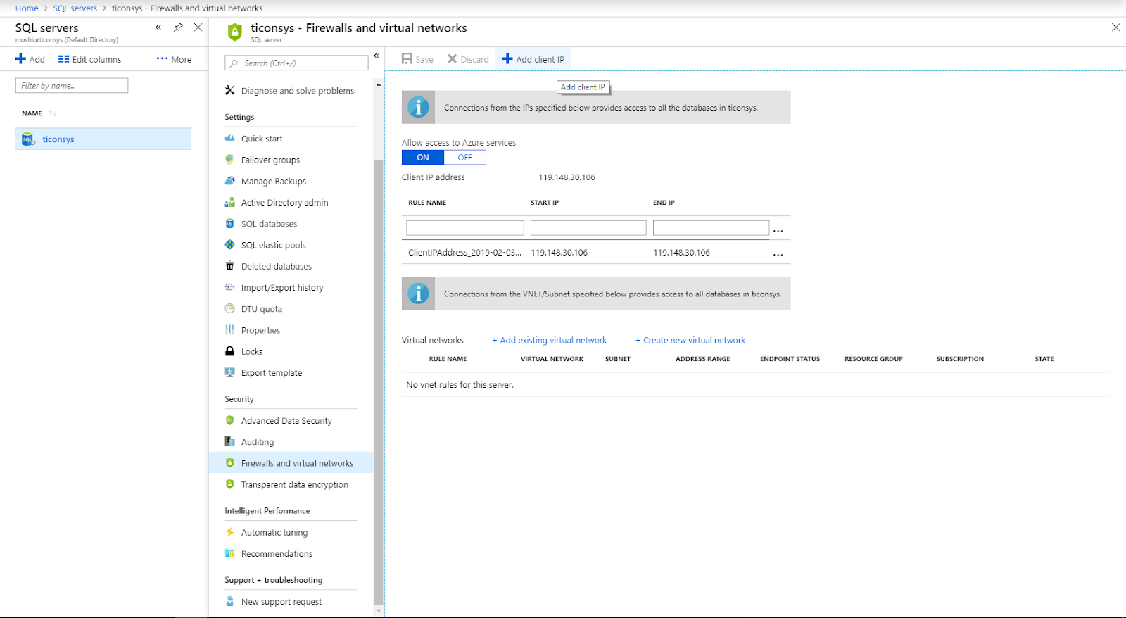 Azure Sql Firewall Configuration