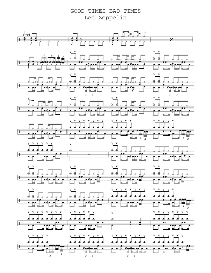 Led Zeppelin - Good Times Bad Times | Partituras para Batería