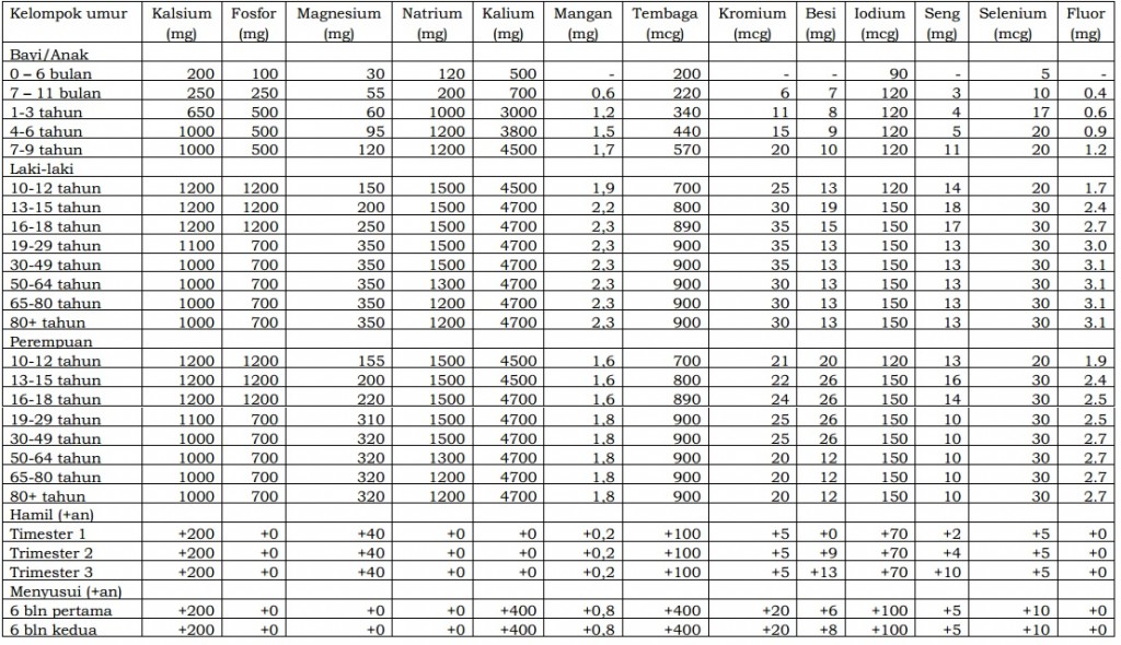Angka Kecukupan Gizi (AKG) dan Link Downloadnya - GiziKlinikKu
