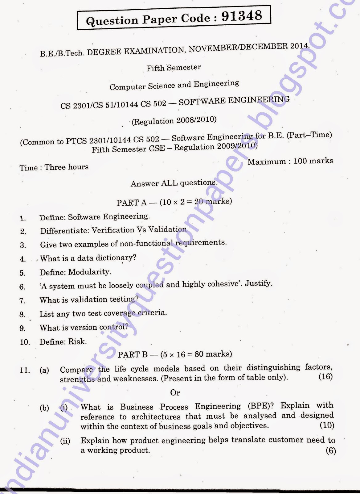 CS 2301, CS 51, CS 10144, CS 502 Software Engineering, nna University B ...