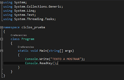 c# sintaxis en español: Mostrar un texto-sintaxis C#