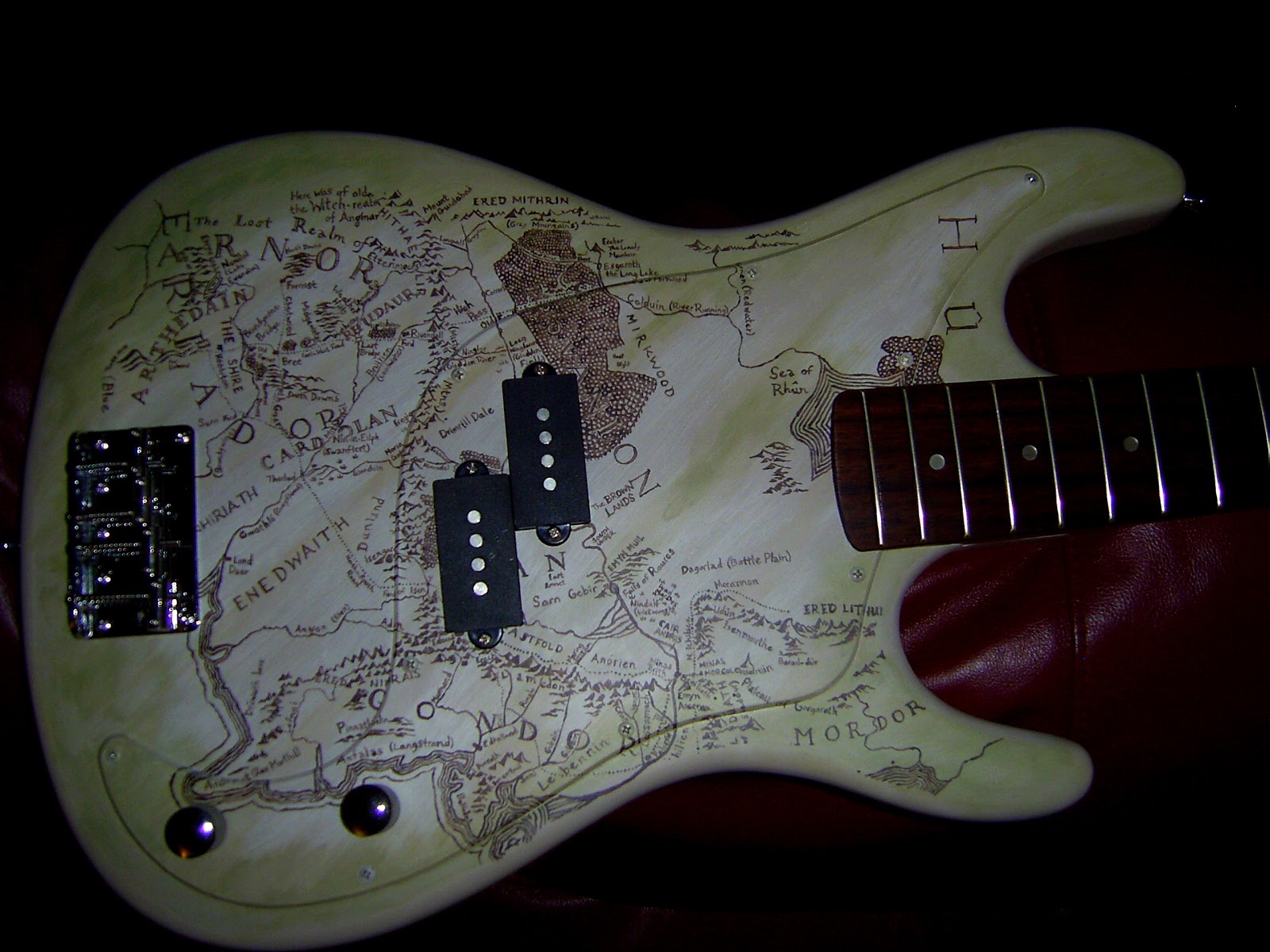 TRAVIS STEVENS GUITARS: LOTR Middle Earth Map Electric Bass