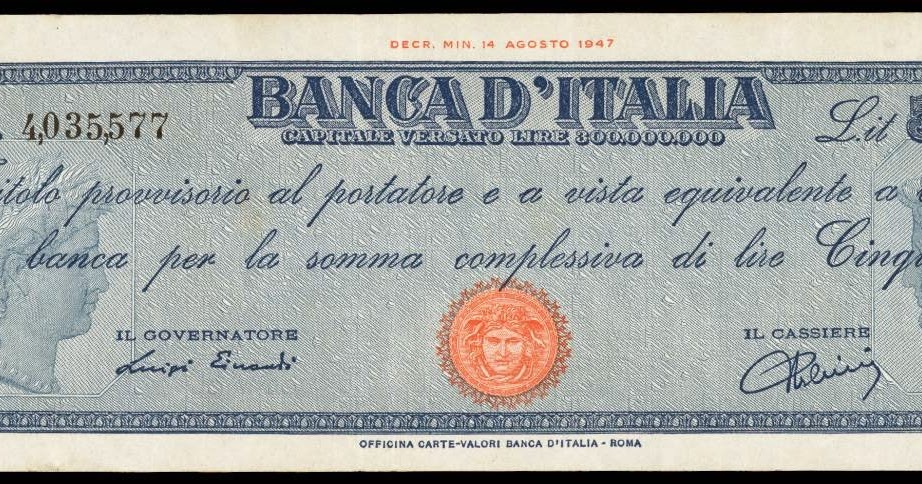 Italy 5000 Lire 1947 Provisional bearer note|World Banknotes & Coins ...