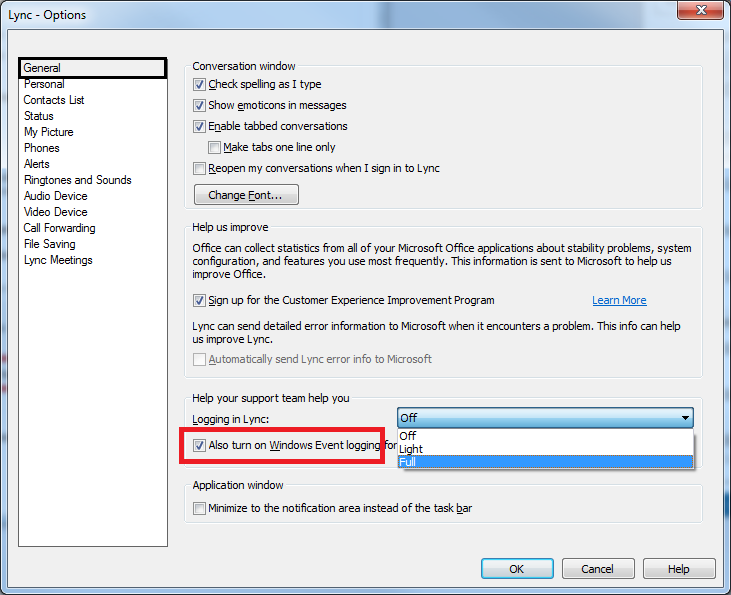 Enable logging on Lync 2013 Client