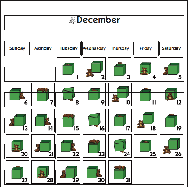 love2learn2day: Free December Calendar Markers - Teddy Bear & Box Pattern