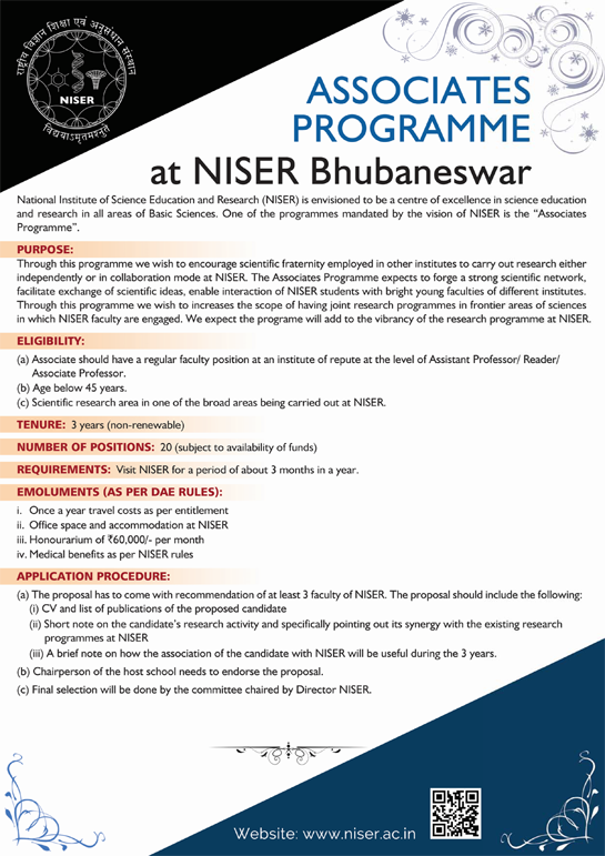 NISER Bhubaneswar Associates Programme for Faculty Employed in Other ...