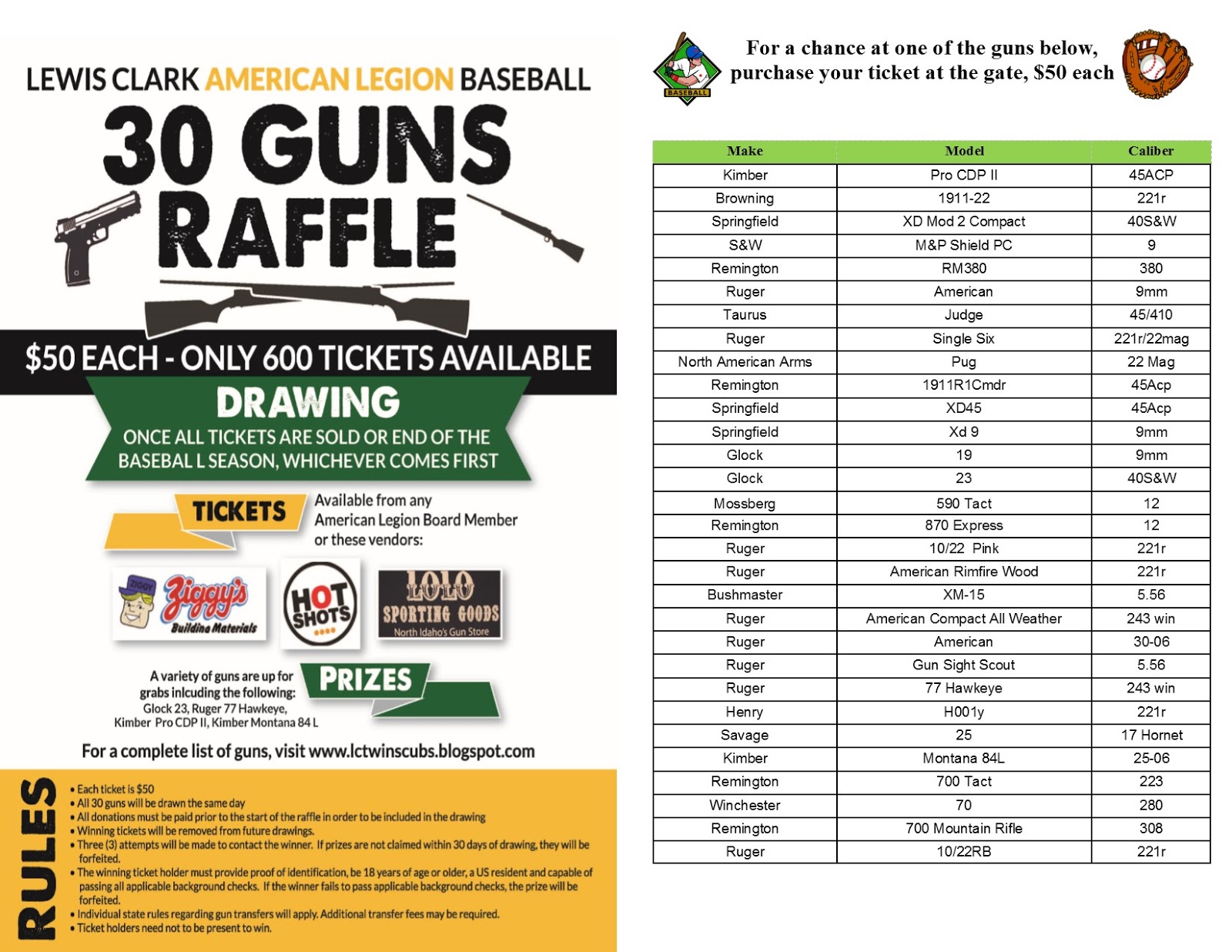 Lewis-Clark Twins Cubs & Bucs: Get your Gun Tickets