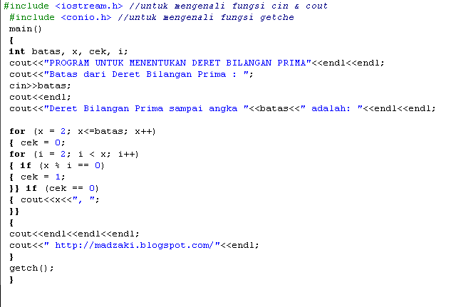 puja kulit kerang ajaib : Program Menentukan Deret Bilangan Prima
